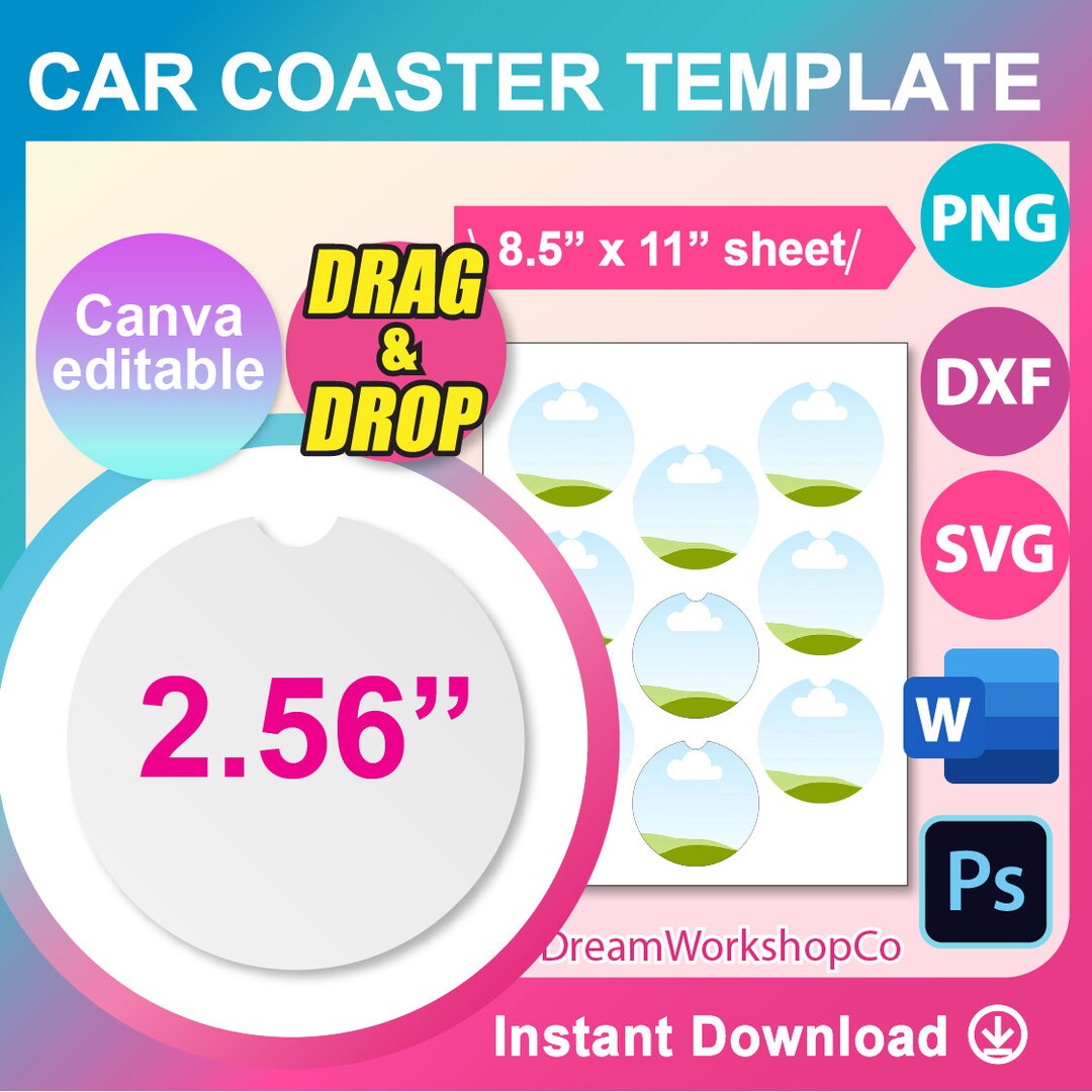 Car Cup Coaster Template (svg, Dxf, Png, Psd, Docx), Canva (8.5