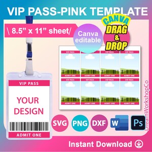 VIP Pass Pink Color Template, SVG, DXF, Canva, Ms Word Docx, Png, Psd ...