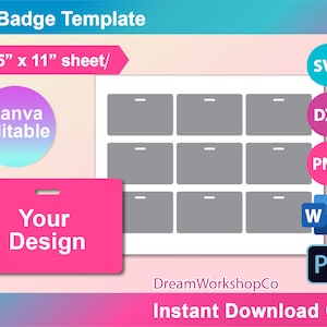 Badge Template, Id Badge Blank Template, SVG, Canva, DXF, Ms Word Docx ...