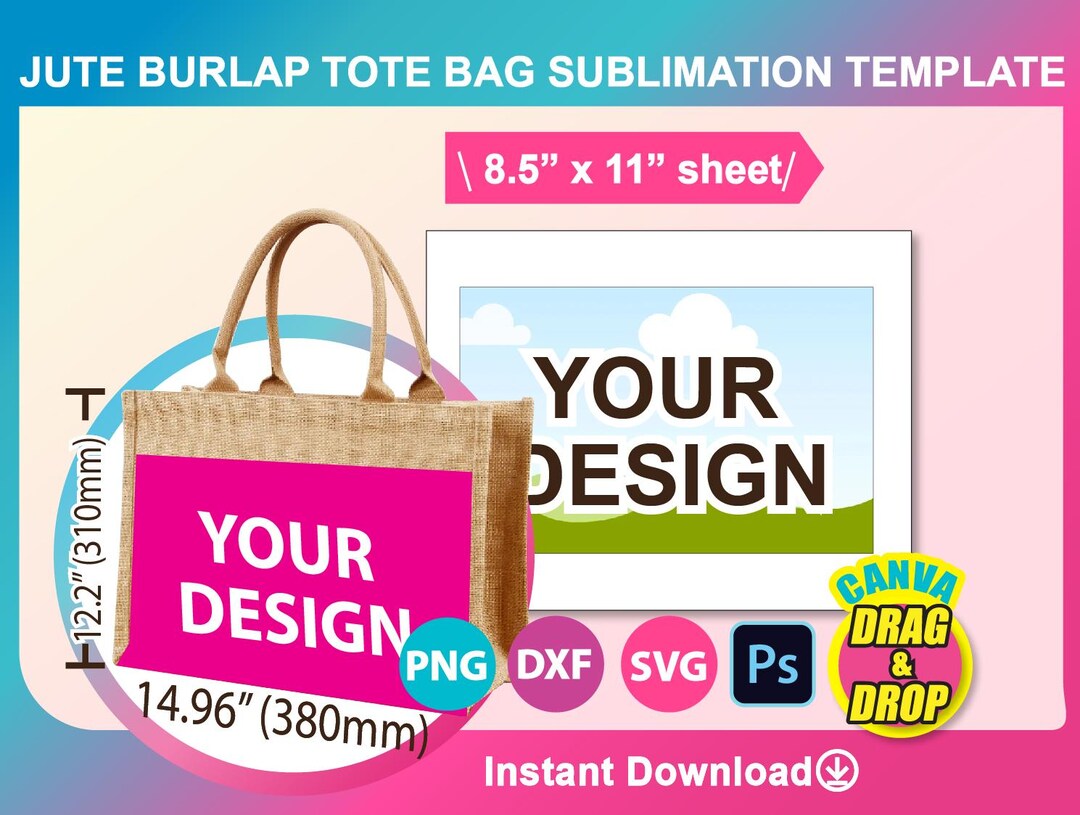 Jute Burlap Tote Bag Sublimation Template, Sublimation Template, Canva ...