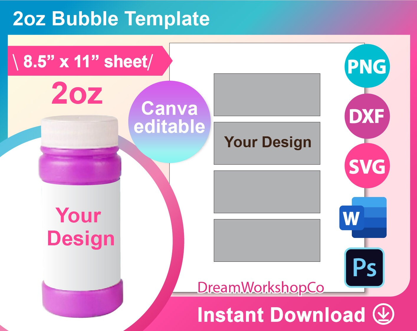 2oz Bubble Bottle Label Template SVG DXF Canva Ms Word - Etsy Canada