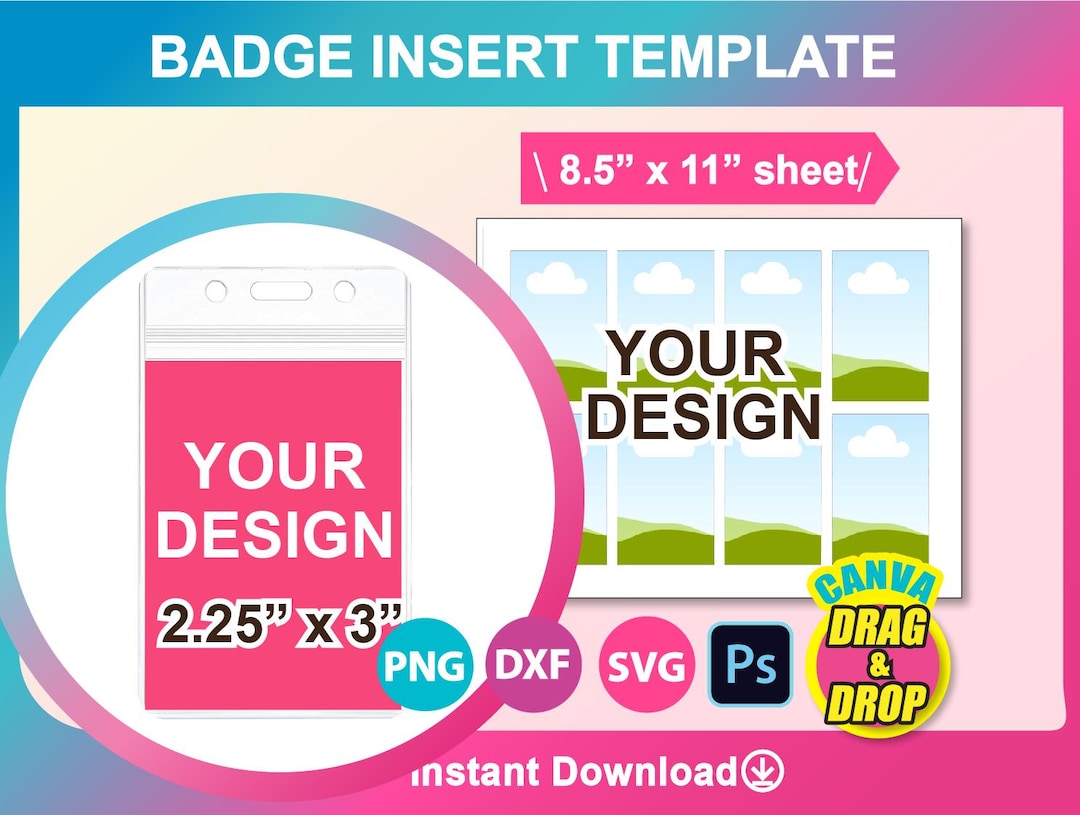 2.25x3 Badge Holder Insert Template, ID Badge Template Svg, Canva, Pass ...