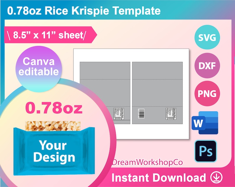 0.78oz Rice Crispy Template Rice Crispy Wrapper Template - Etsy