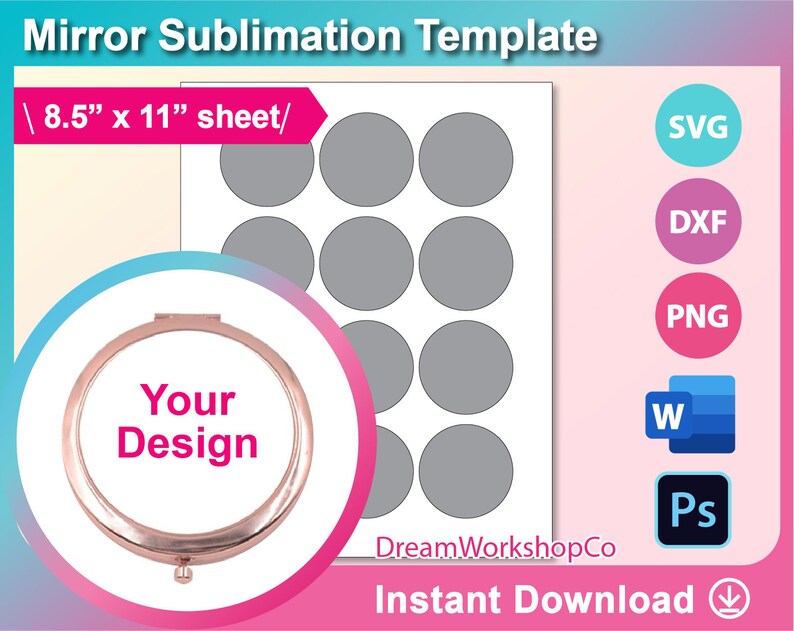 Compact Mirror Sublimation Template SVG DXF DOCX Png Psd - Etsy