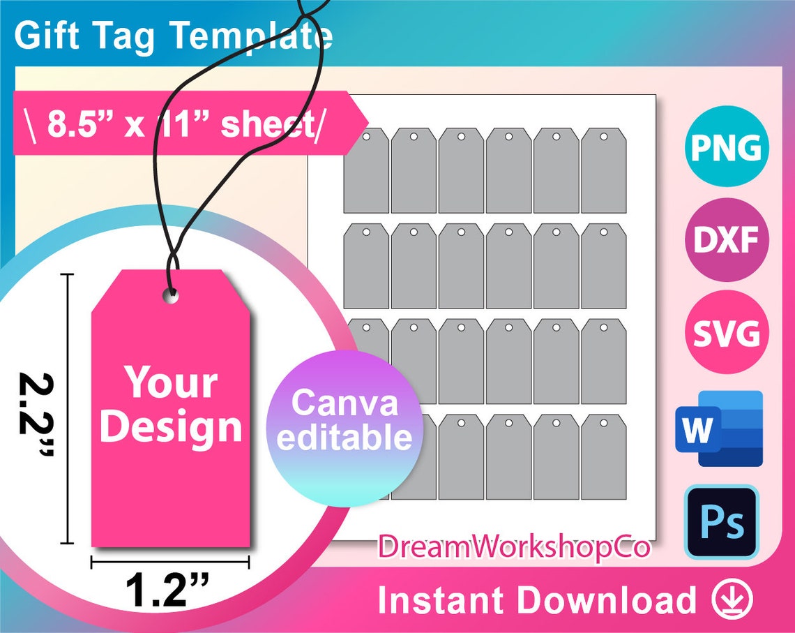 Gift Tag Template SVG DXF Ms Word Docx Canva Png Psd - Etsy