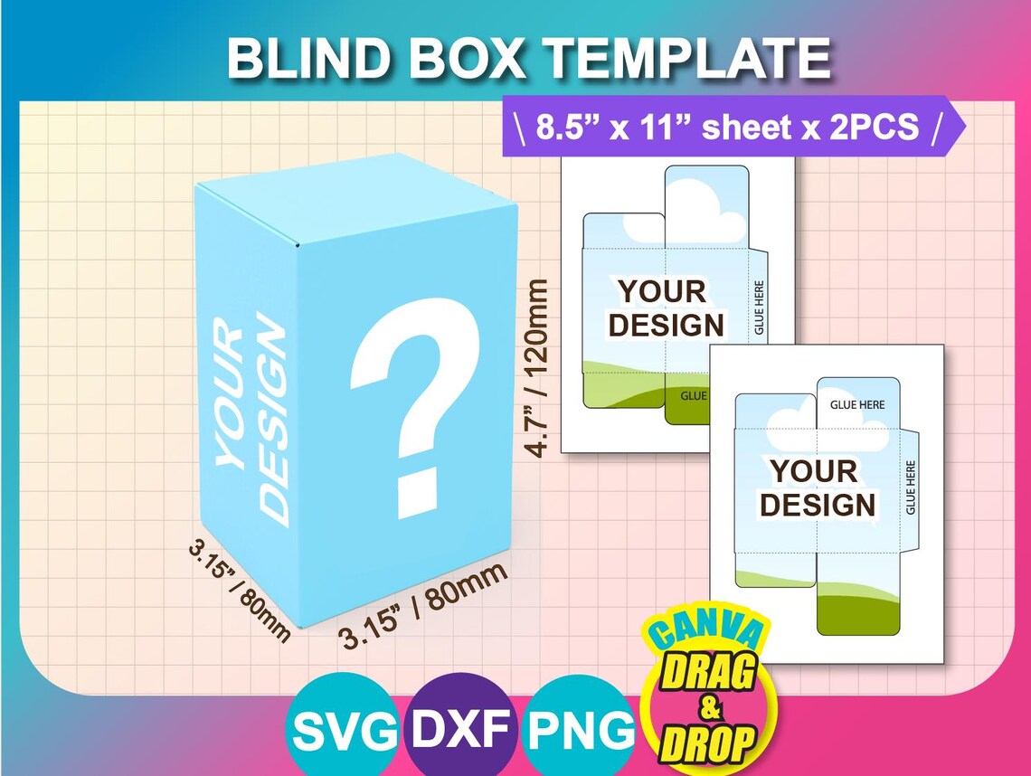 Blank Blind Box Template, Vinyl, SVG, DXF, Canva, PSD (instant Download ...