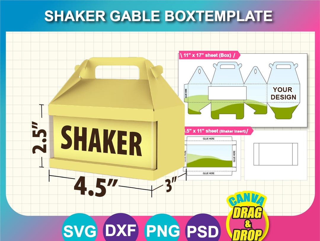 Shaker Gable Box Template, Box With Handle Template, Gift Box SVG ...