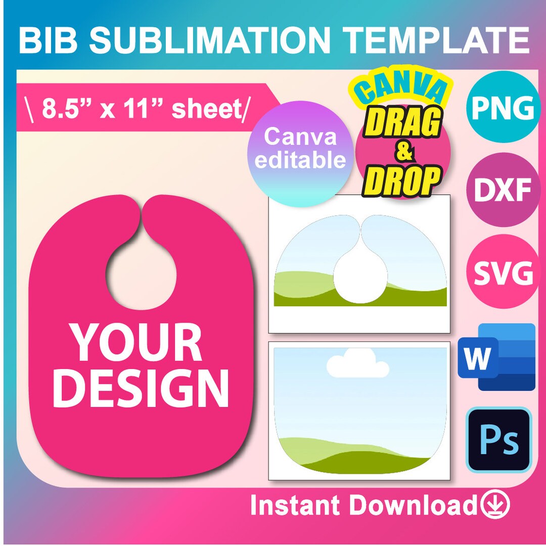 Baby Bib Template, Sublimation Template, SVG, Canva, DXF, Ms Word Docx ...