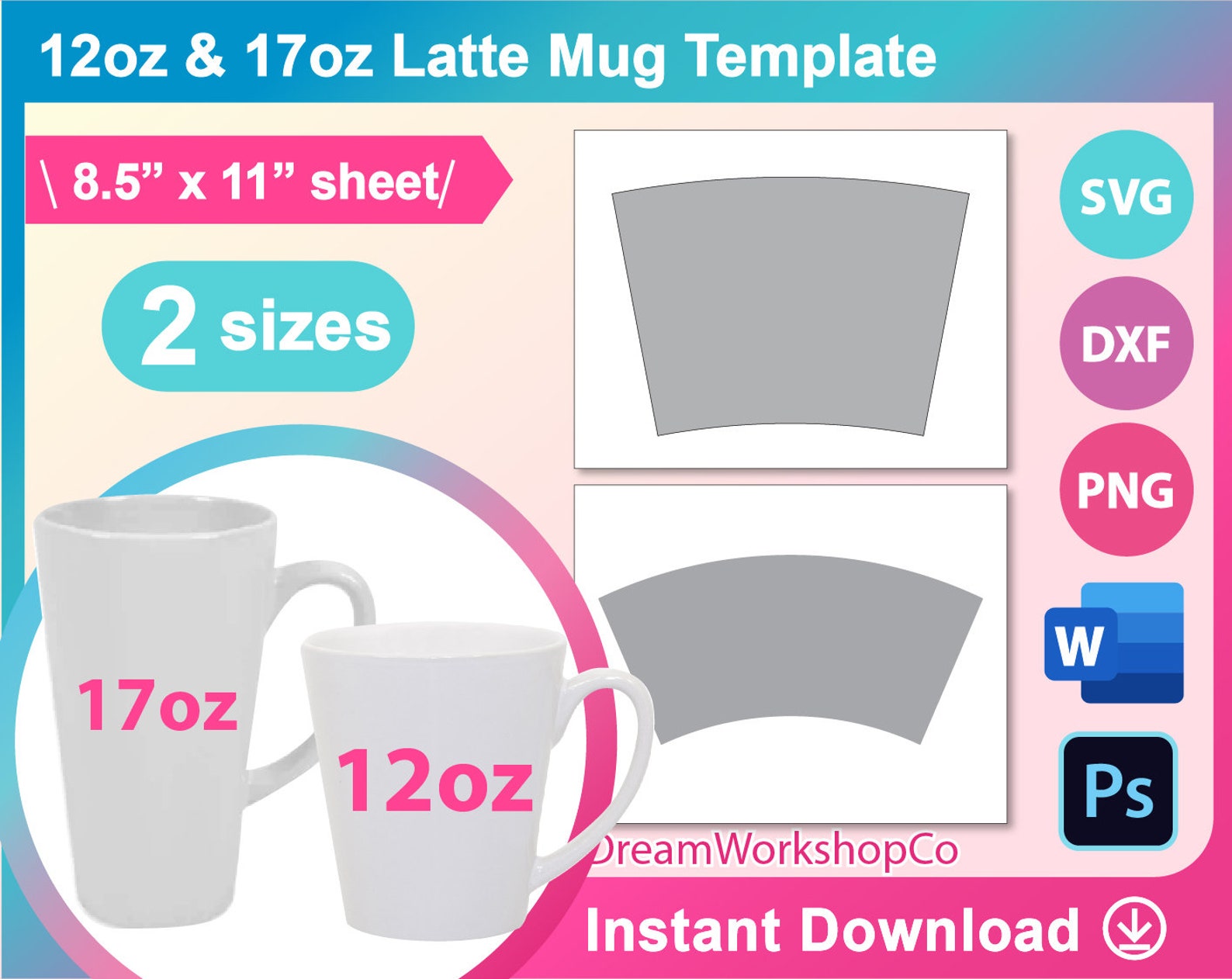Bundle 12oz Latte Mug Template 17oz Latte Mug Template Etsy