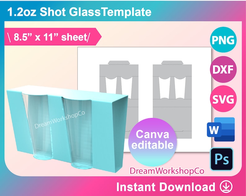 1.2oz Shot Glass Box Template, Canva, SVG, DXF, Psd, Png, 8.5x11 Sheet ...
