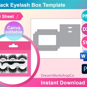 3pack Eyelash Box Template, Lash Box Template Svg, Canva, DXF, Ms Word Docx, Png, PSD, 8.5x11 ...