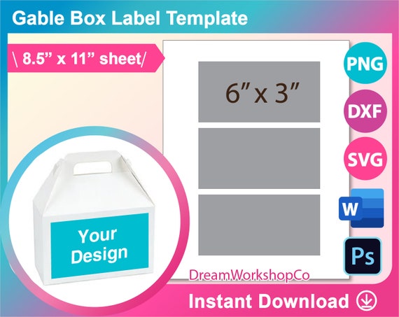 6 X 3 Gable Box Label Template SVG DXF Ms Word Docx Png - Etsy