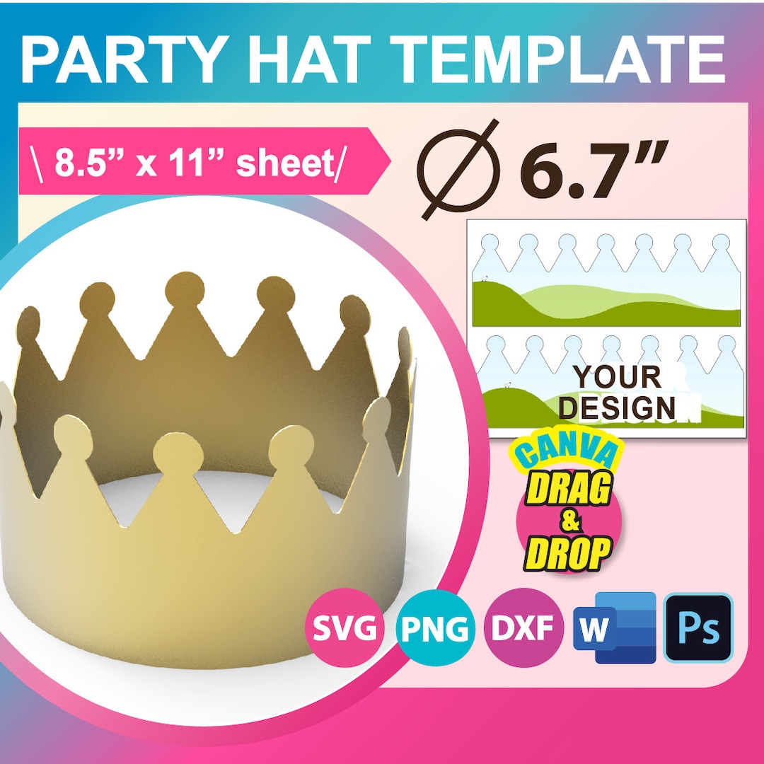 Kings Crown Party Hat Template, SVG, DXF, Ms Word Docx, Png, Psd, 8.5 ...