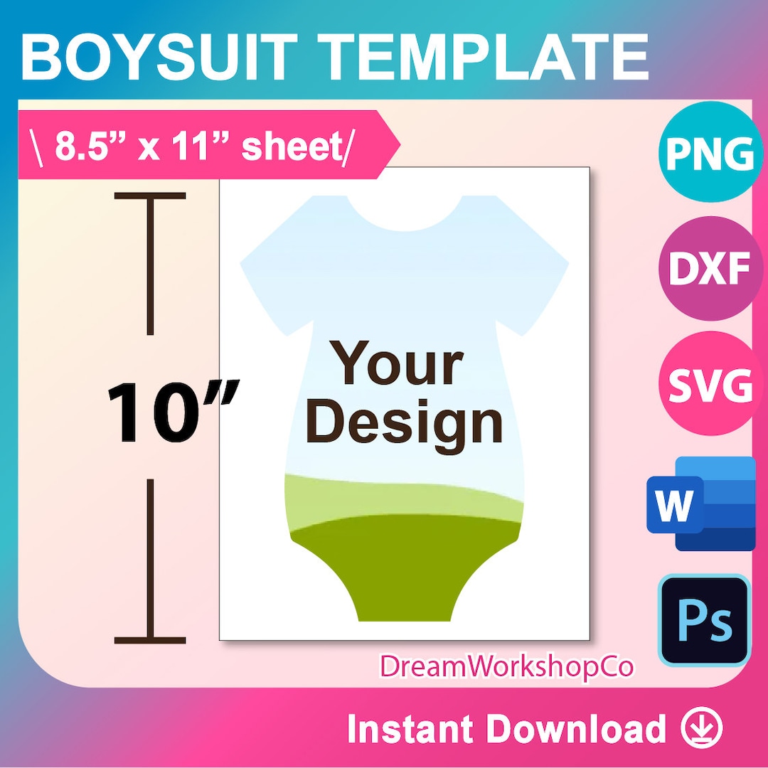 Baby Bodysuit Template, Canva, Ms Word, PSD, PNG, SVG, Dxf, 8.5x11 ...