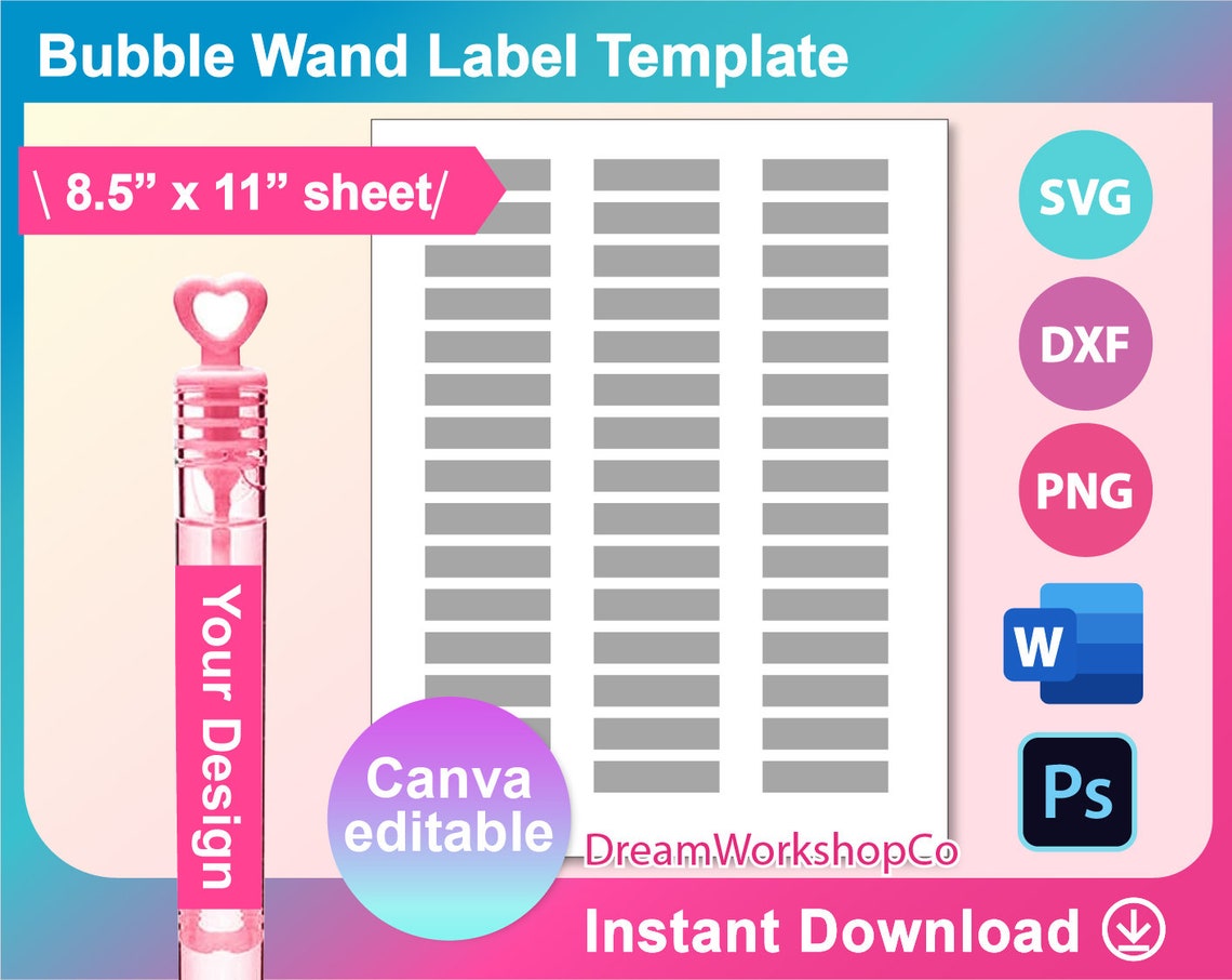 Bubble Wands Label Template , Bubble Bottle Label Template SVG, Canva ...