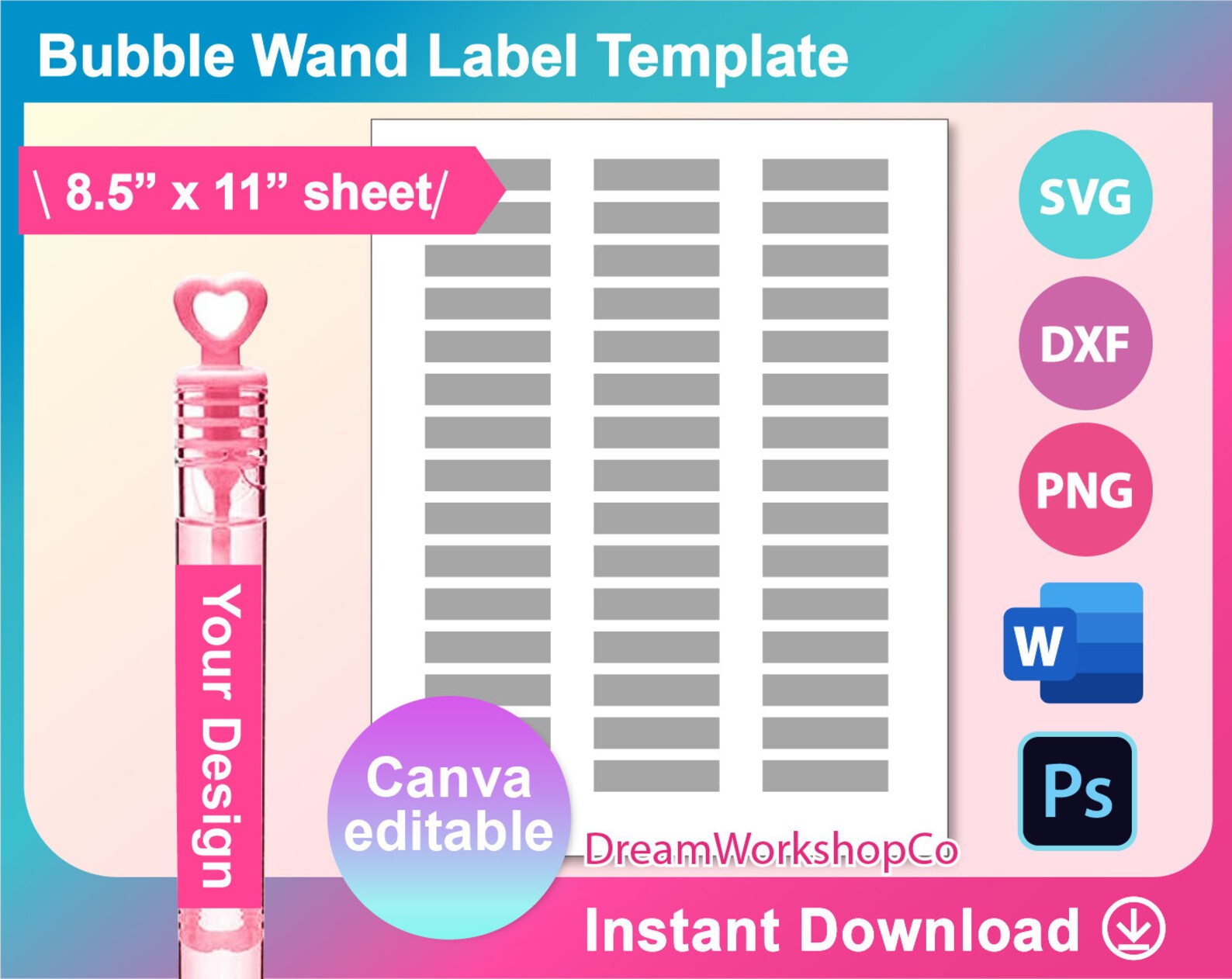 Bubble Wands Label Template , Bubble Bottle Label Template SVG, Canva ...