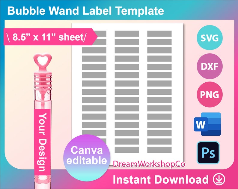 Bubble Wands Label Template , Bubble Bottle Label Template SVG, Canva ...