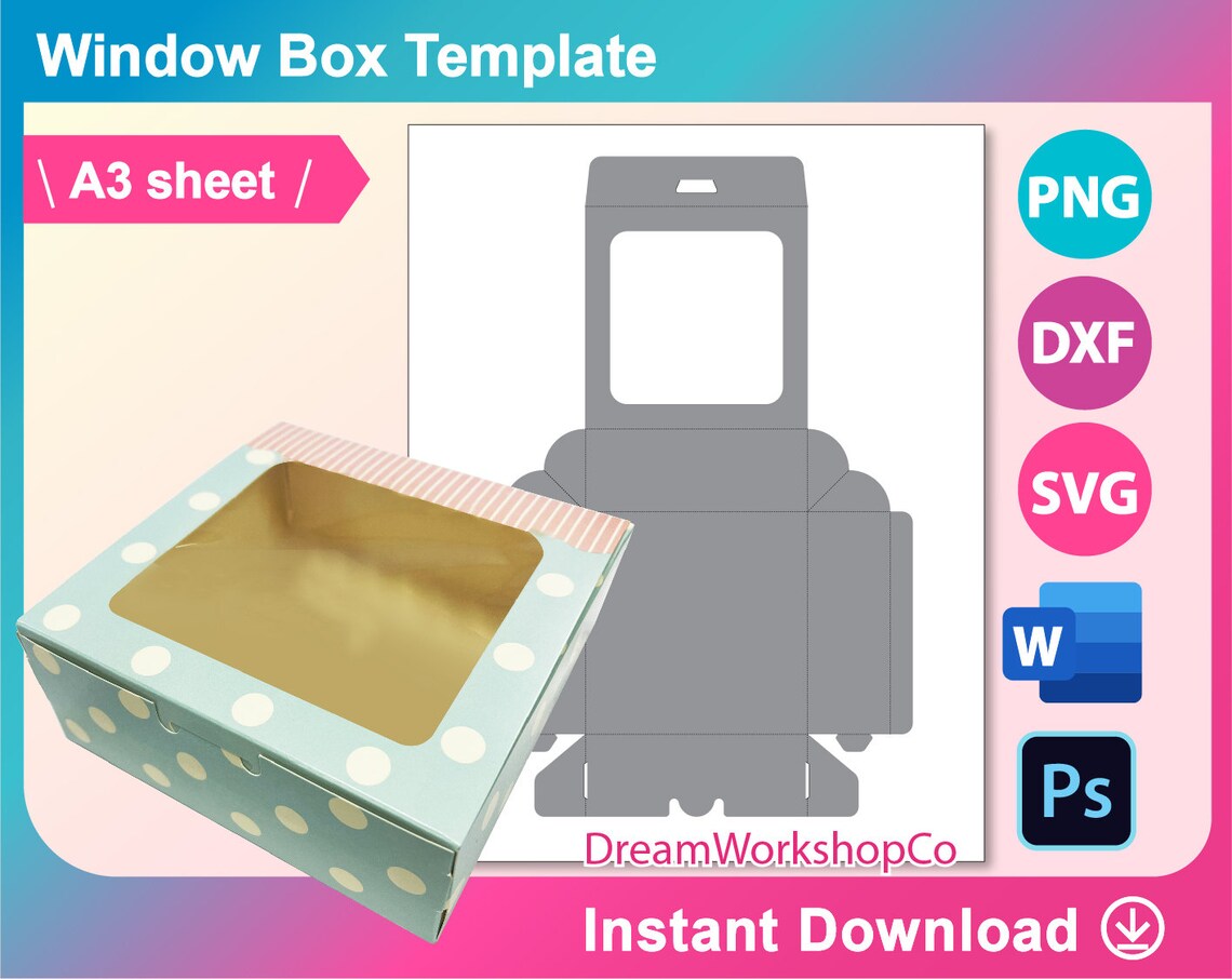 No-glue Window Box Template Cake Box Bow Box Template | Etsy