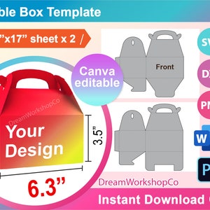 Gable Box Template, Box With Handle Template, Gift Box SVG, DXF, Canva, Ms Word Docx, Png, Psd ...