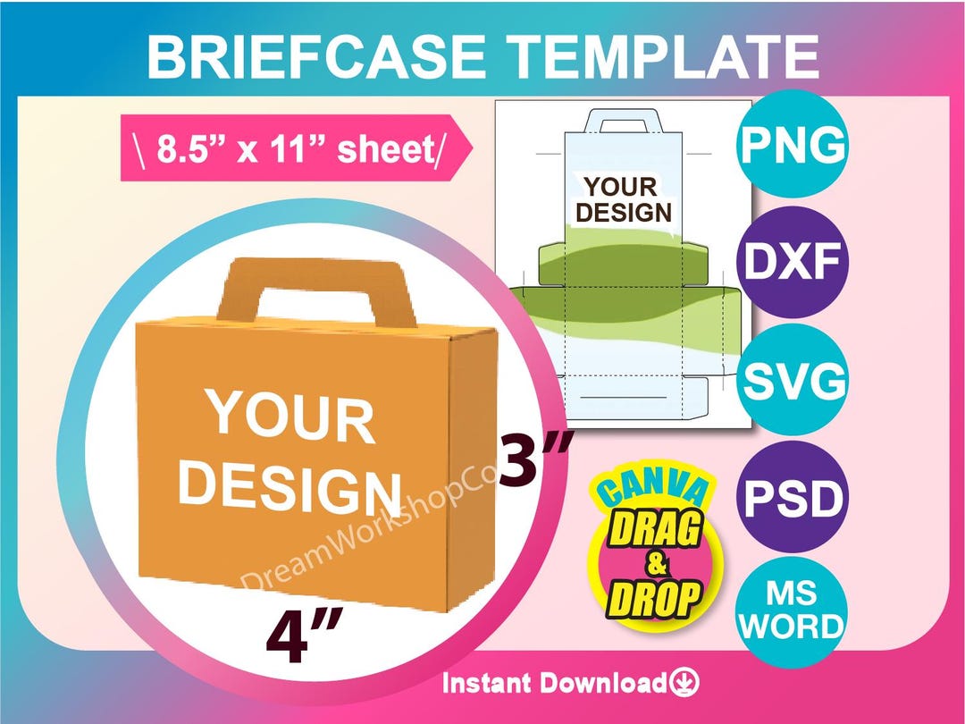 Brief Case Box Template, Box Template, SVG, DXF, Ms Word Docx, Png, Psd ...
