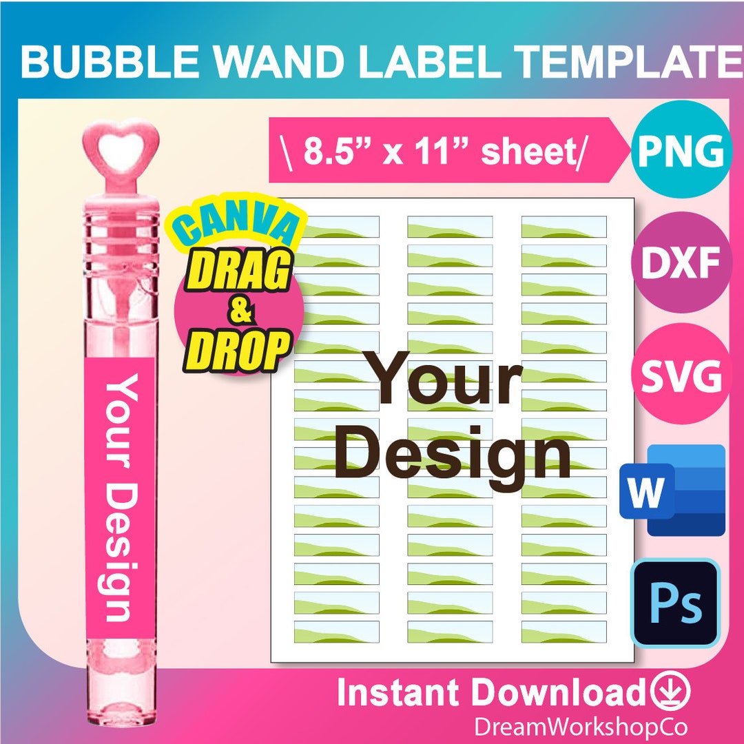 Bubble Wands Label Template , Bubble Bottle Label Template SVG, Canva ...