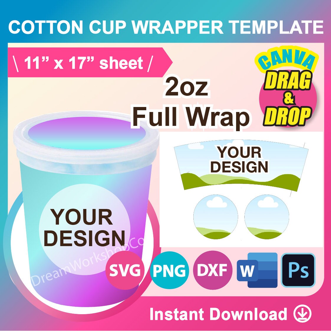 2oz Full Wrap, Cotton Candy Tub Label Template, Canva, SVG, PNG, PSD ...