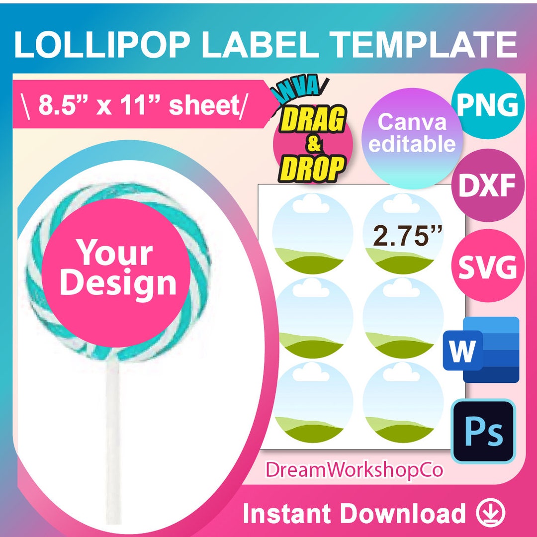 Lollipop Label Template, SVG, DXF, Canva, Ms Word Docx, Png, Psd, 8.5 ...