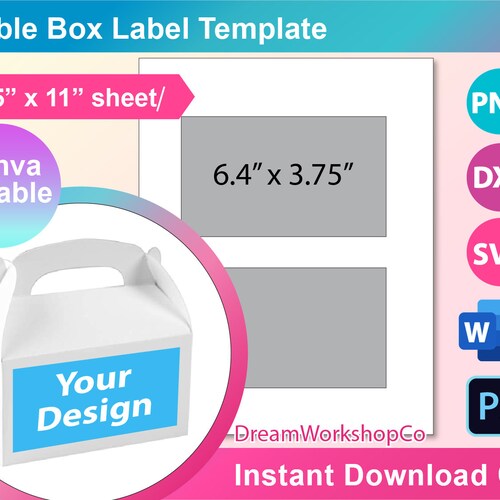 6x3.5 Gable Box Label Template SVG DXF Canva Ms Word Docx - Etsy Australia