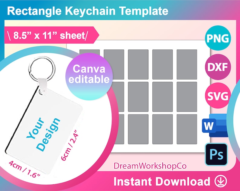 Rectangle Keychain Template Sublimation Template Cavna SVG - Etsy