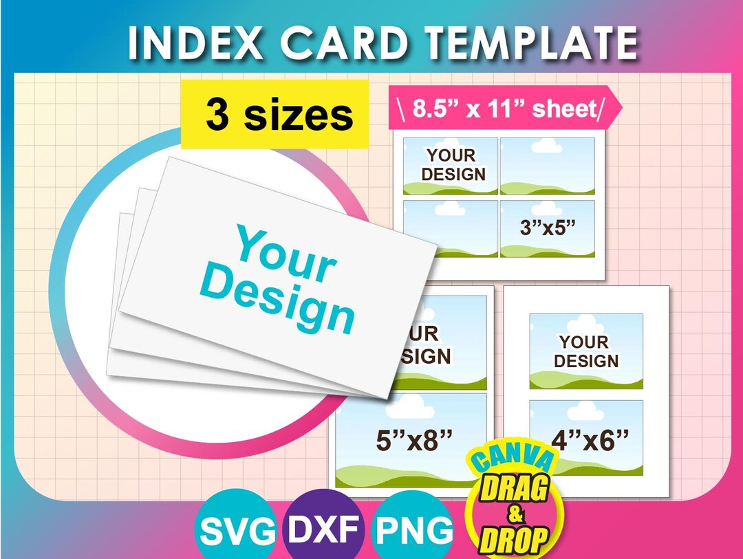 3 Sizes Index Card Template, Canva, SVG, DXF, Png, Psd, 8.5"x11" Sheet ...