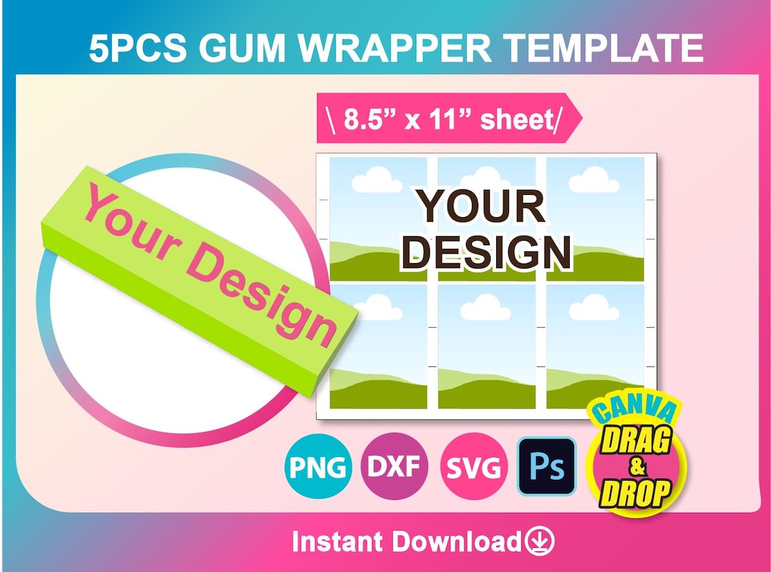 Gum Wrapper Template: 5 Blank Wrappers, SVG, PNG, Canva, Docx (8.5"x11 ...