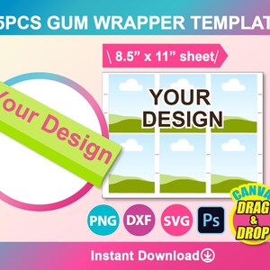 Gum Wrapper Template: 5 Blank Wrappers, SVG, PNG, Canva, Docx (8.5"x11 ...