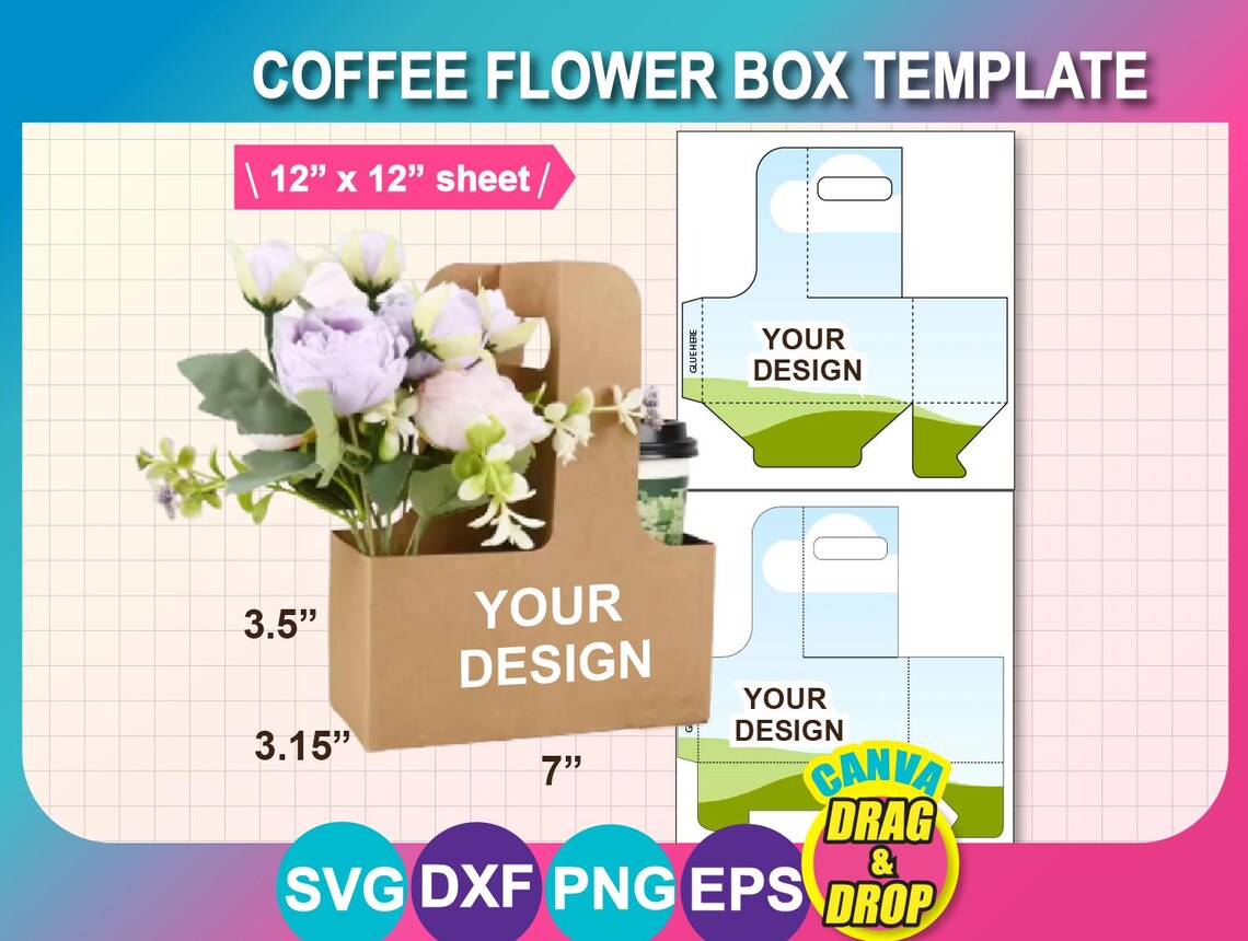 Flower Box Template, Drink Carrier Template, Coffee Gift Box Template ...