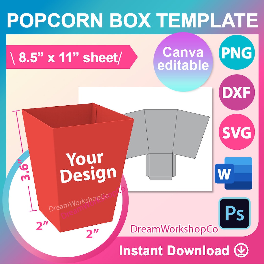 Popcorn Box Template Snack Box Template Snack Box Svg - Etsy
