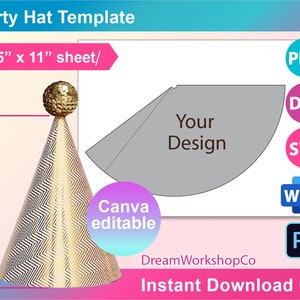 Party Hat Template, SVG, Canva, DXF, Ms Word Docx, Png, Psd, 8.5"x11 ...