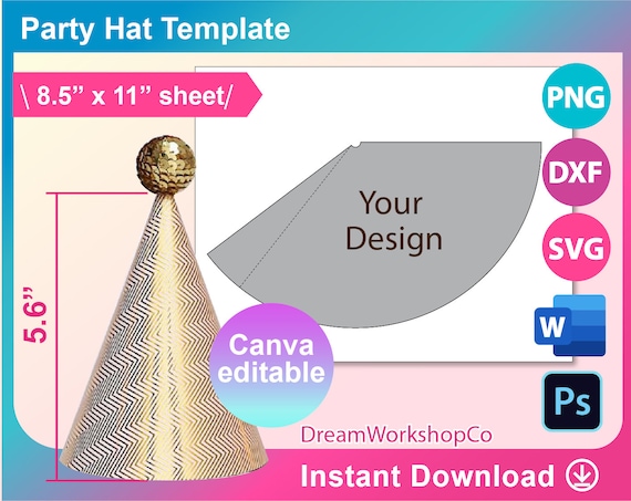 Party Hat Template SVG Canva DXF Ms Word Docx Png Psd - Etsy Australia