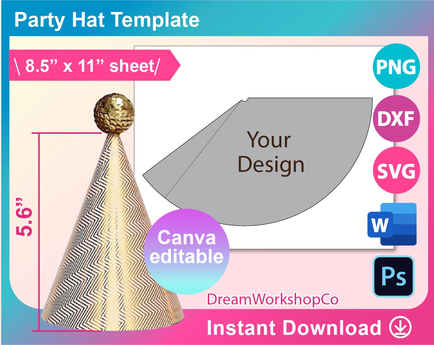 Party Hat Template SVG Canva DXF Ms Word Docx Png Psd - Etsy