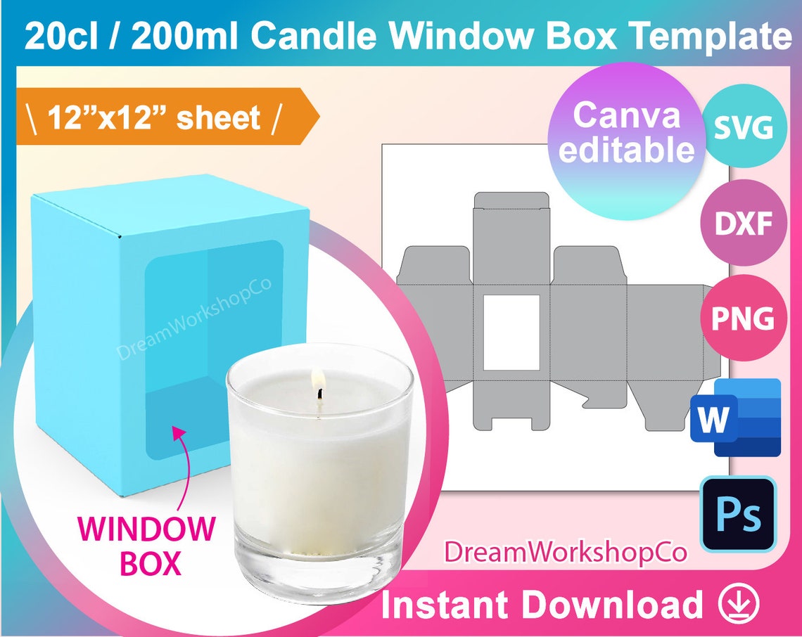 Candle Box Svg, 20cl 200ml Candle Box Template, Window Box Template ...