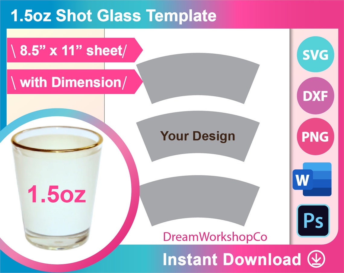 1.5oz Shot Glass Template Sublimation Ms Word PSD PNG - Etsy