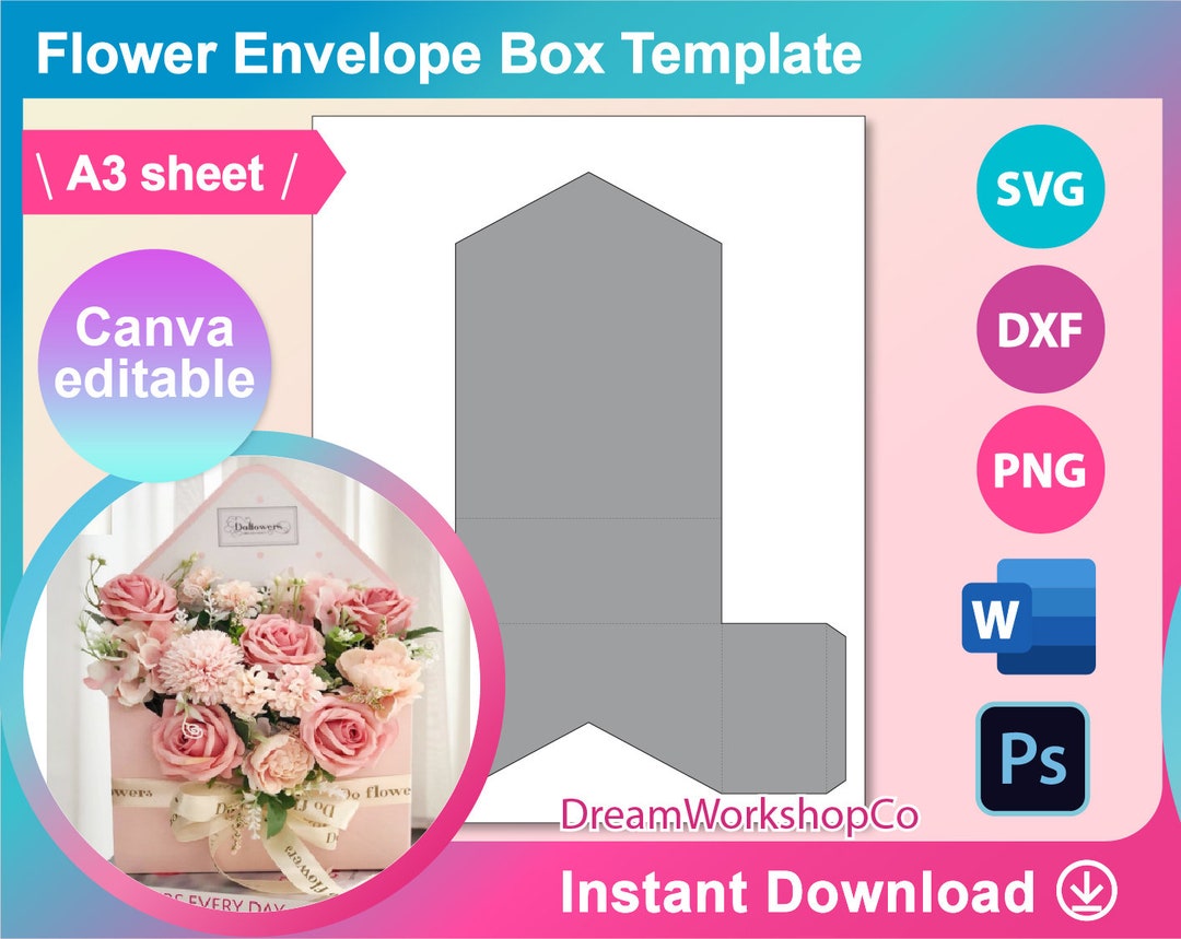 Envelope Template, Flower Envelope Box Template, Blank Template, Canva ...
