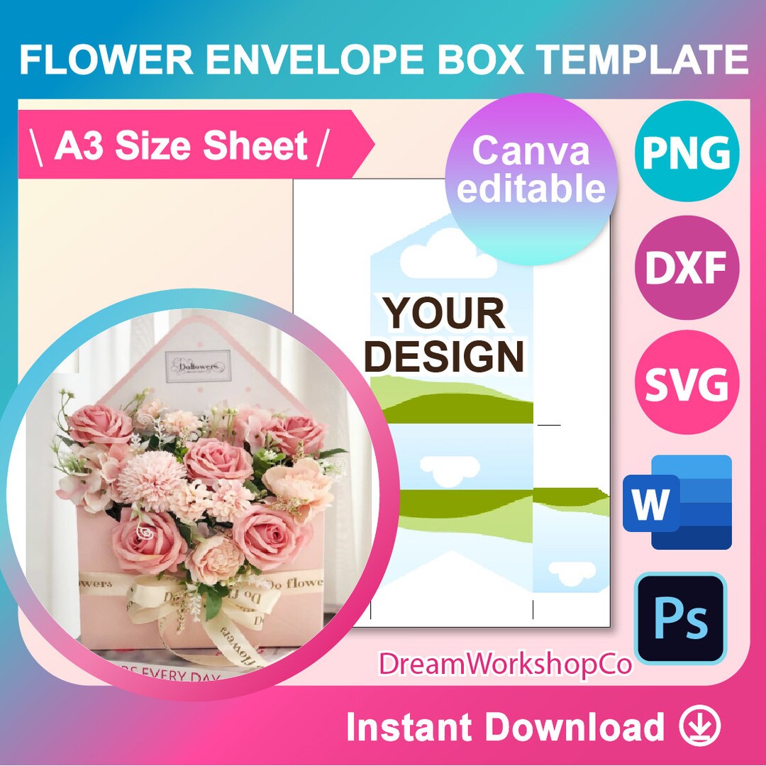 Envelope Template, Flower Envelope Box Template, Blank Template, Canva ...