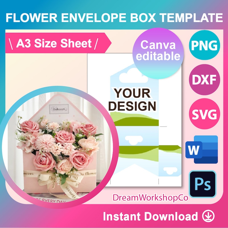 Flower Box Envelope Template - Etsy