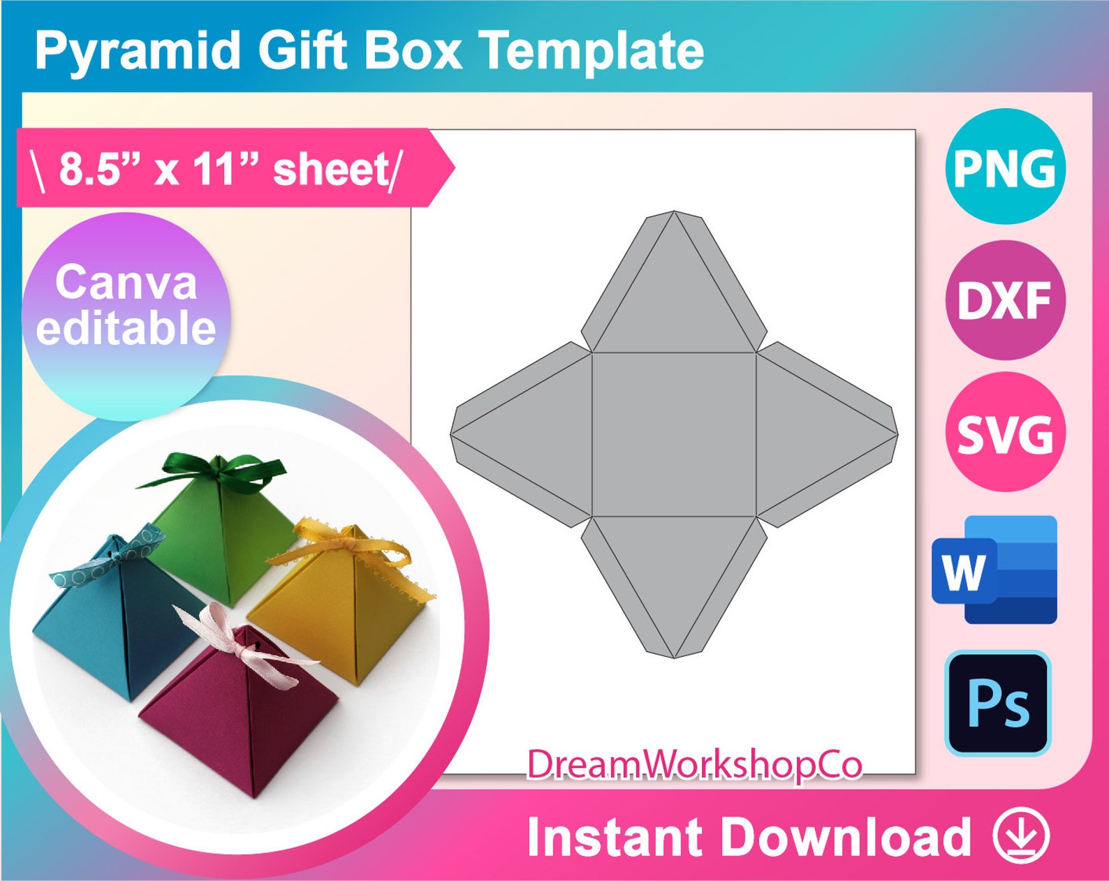 Pyramid Gift Box Template Wedding Favor Box Template Candy - Etsy