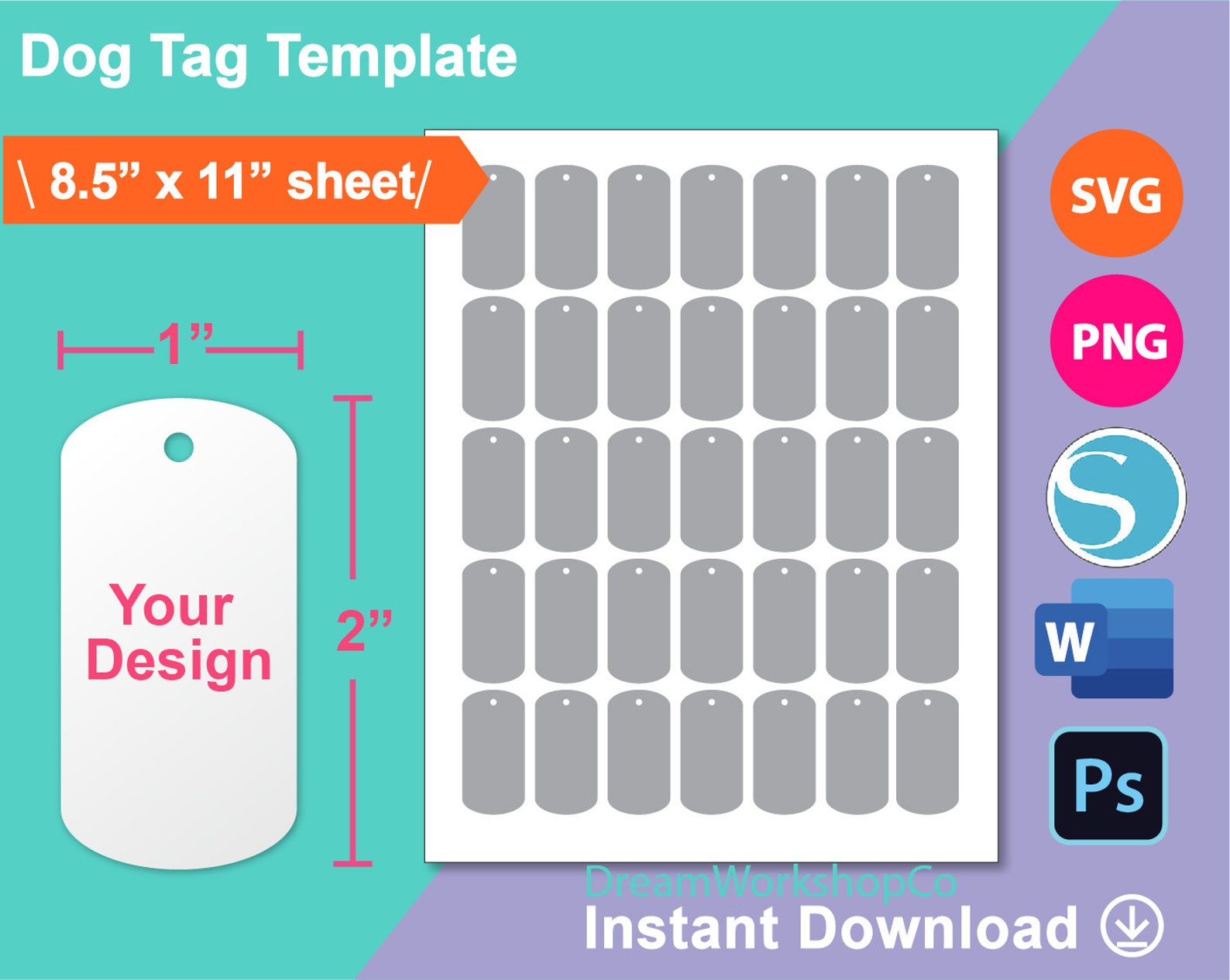 Dog Tag Template, Canva, SVG, DXF, Psd, Png, Digital Download, 8.5"x11 ...