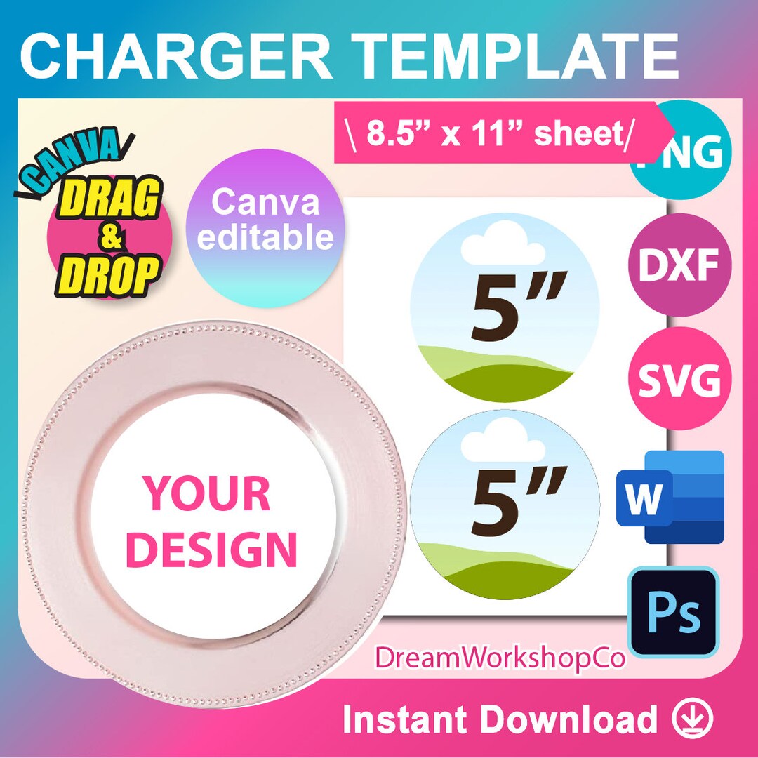 5inch Plate Charger Template 4, SVG, Canva, DXF, Ms Word Docx, Png, Psd ...
