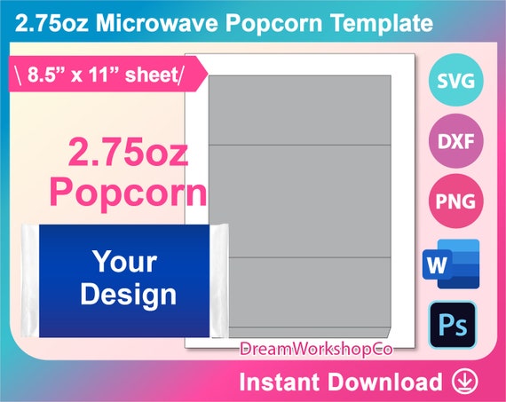 Microwave Popcorn Wrapper Template SVG DXF Ms Word Docx | Etsy Canada
