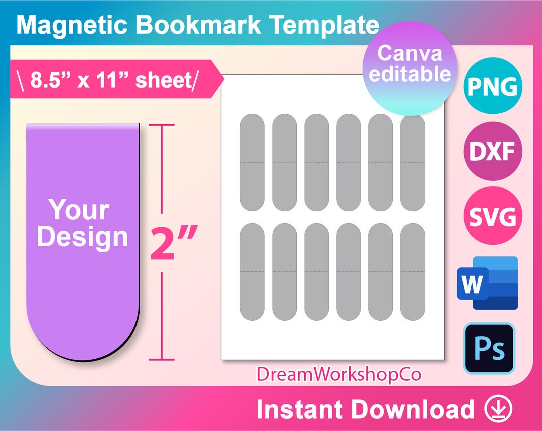 Magnetic Bookmark Template, Bookmark Template SVG, Canva, DXF, Ms Word ...