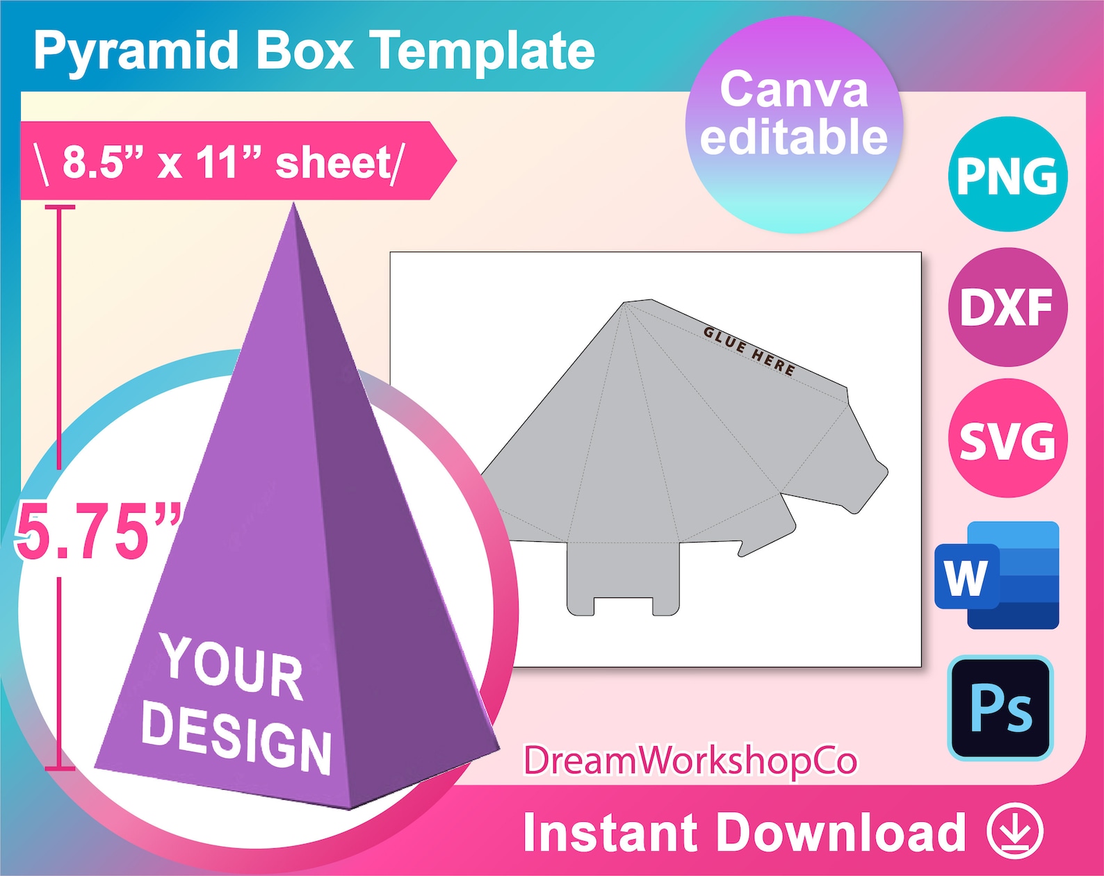Pyramid Gift Box Template Favor Box Template Candy Box - Etsy