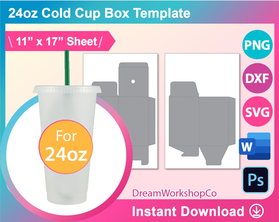 24oz Cold Cup Box Template, Gift Box Template, Window Box Template, SVG ...