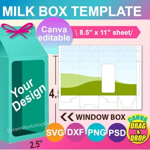 Milk Box Template, Milk Carton Template, Window Box Template, SVG, DXF ...